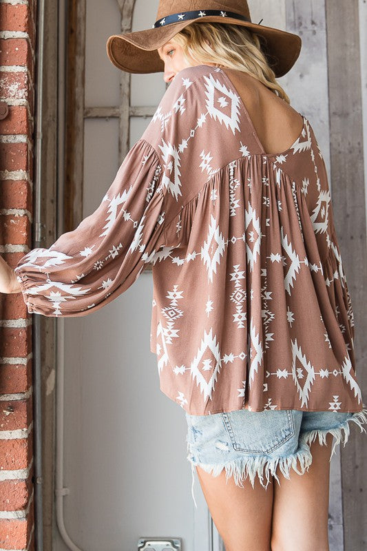 Taupe Aztec Top