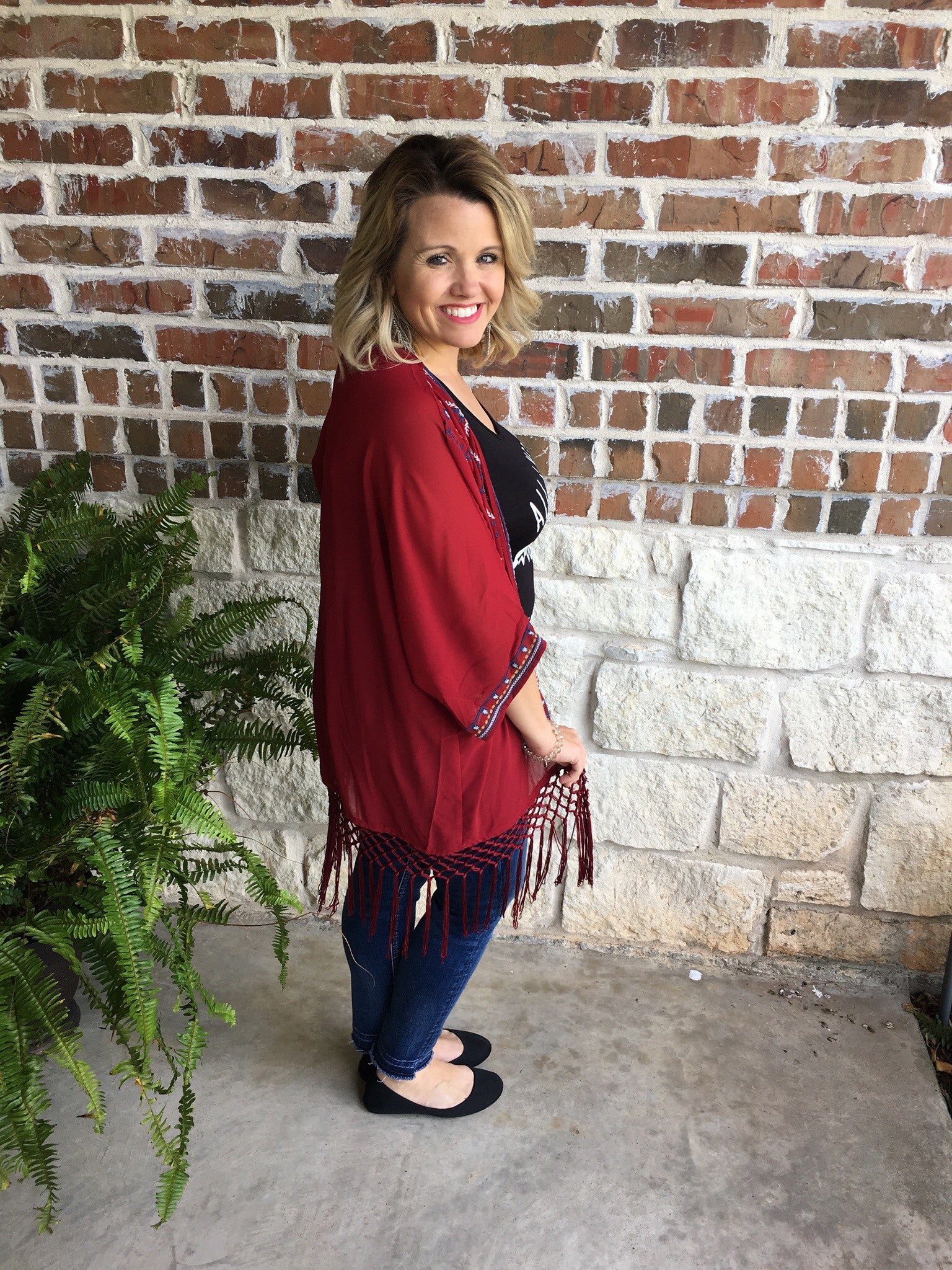 Maroon Fringe Kimono